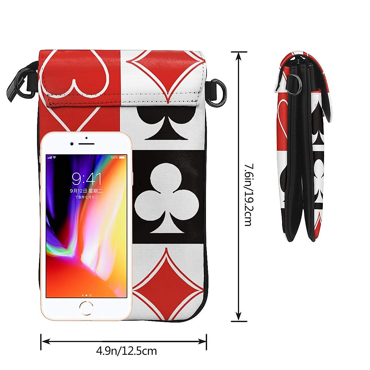Perfect Gift - Stylish Grid Poker Playing Cards Cell Phone Purse Wallet Big Pocket Small Crossbody Bags Adjustable Shoulder Strap Cellphone Pouch With Card Slots
