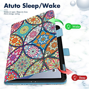 Dteck for iPad 9.7" Case, PU Leather Folio with Auto Sleep Wake/Stand, Built-in Pencil Holder, Protective Cute Stained Glass Cover