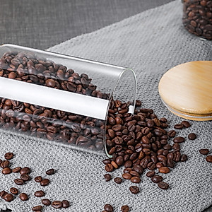 MOLFUJ 1200 ML / 40 FL Oz Glass Storage Container with Wood Lid, Stackable Clear Decorative Organizer Bottle Canister Pantry Jar with Air Tight Wooden Lid for Food, Coffee, Candy, Sugar, Salt, Tea