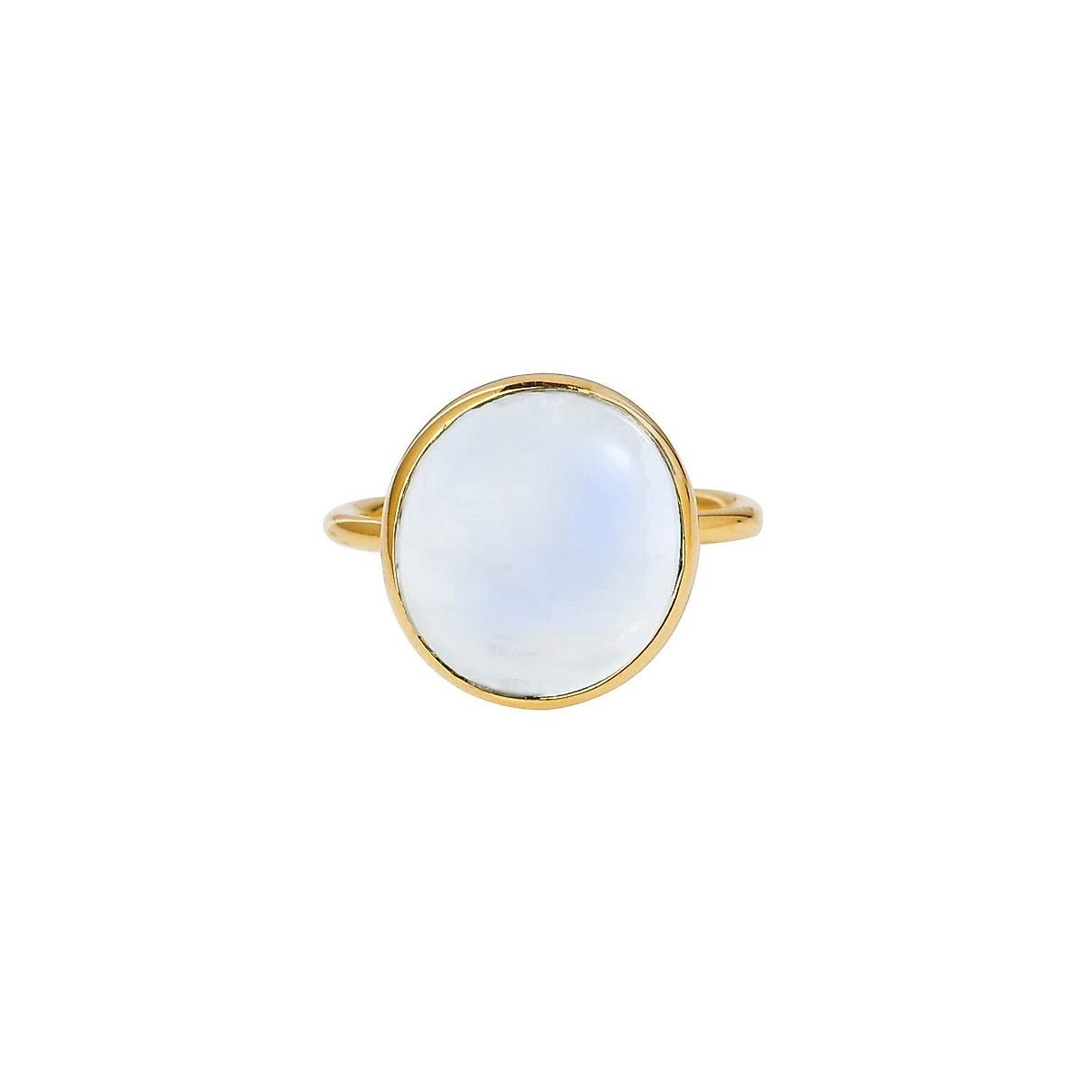 YoTreasure Rainbow Moonstone 925 Sterling Silver Gold Plated Solitaire Ring Jewelry