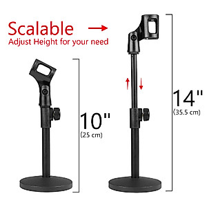 Geekria for Creators Telescoping Tabletop Microphone Stand Compatible with Blue Yeti, Yeti X, Sona, Snowball iCE, Ember, Spark SL Adjustable Desk Mic Holder with Weighted Base