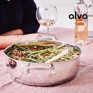 ALVA Chef Skillet 11", Frying Pan With Lid and 2 Side Handles, Electric Skillet, Stainless Steel Sauce Pan, Oven Safe Ceramic Pan, Induction Cookware Fry Pan, Dishwasher Safe Saute Pan