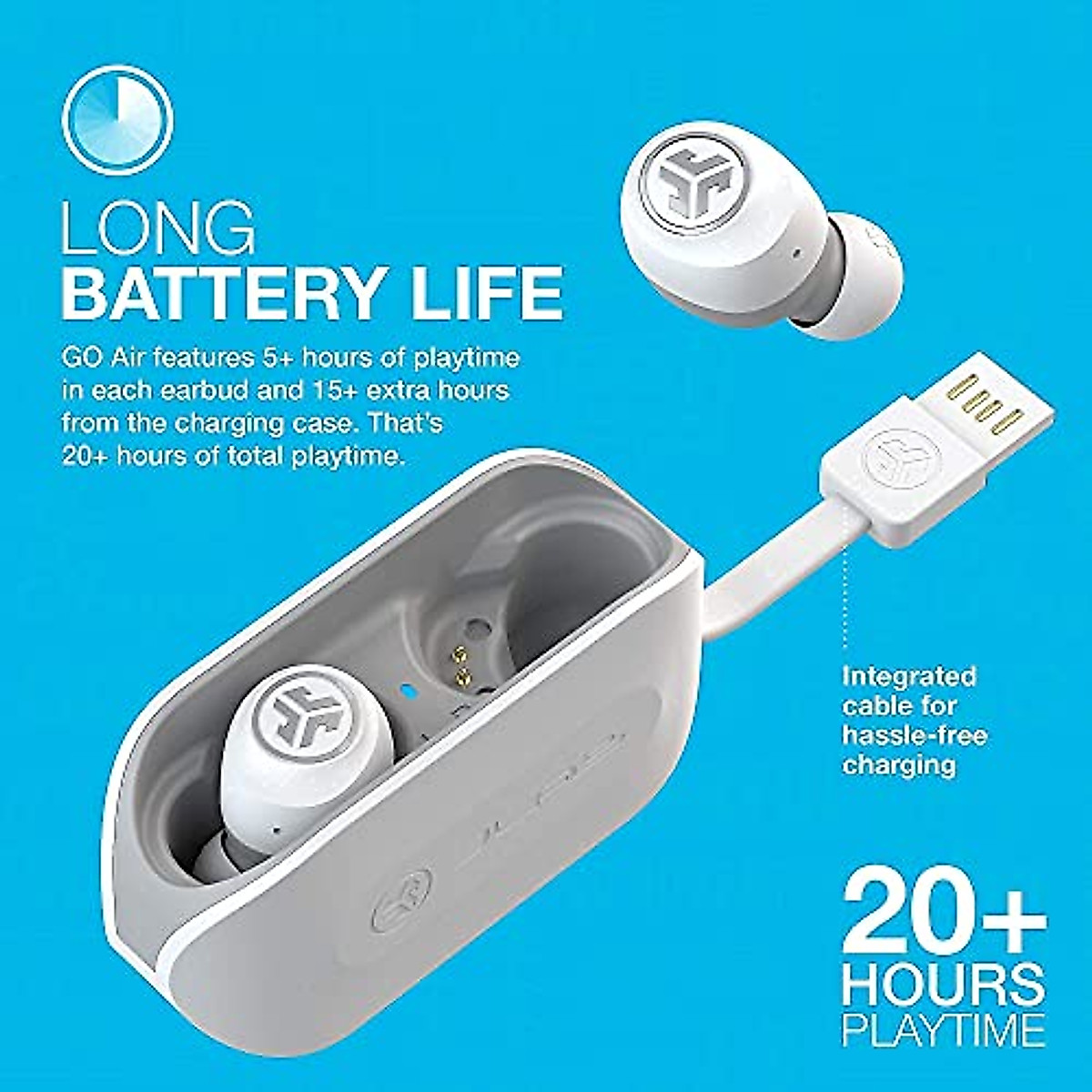 JLab Go Air True Wireless Bluetooth Earbuds with Charging case White + Cloud Foam Mnemonic Earbud Tips