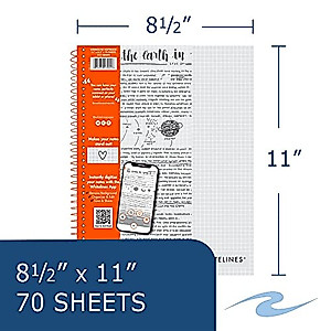 ROARING SPRING Whitelines Spiral Graph Ruled Notebook, Digitally Download Your Notes with FREE App, Premium Gray Paper, 11" x 8.5" 70 Sheets