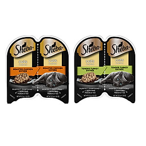 Sheba Perfect Portions Wet Cat Food Cuts in Gravy and Pate Variety Pack All Flavors, Beef, Chicken, Salmon, Turkey, Tuna, White Fish, 24 Servings | 12 Pack with LarasBundle Catnip Toys