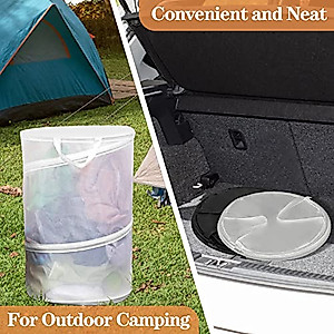 Collapsible Round Popup Laundry Hamper with Lid 2PCS Set, White & Black Foldable Mesh Laundry Basket with Reinforced Carry Handles Solid Bottom, Large Double Clothes Hamper for College Dorm Travel