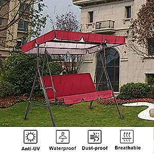Universal Replacement Canopy Garden Swing Seat with String Light, Swing Seat 2 or 3 Seater Great Waterproof Swing Seat Canopy for Sun Shade Outdoor Seat Hammock,Red-195 * 125 * 15cm