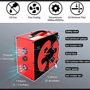 GX PUMP CS3 PCP Air Compressor, Auto-Stop,Oil-Free, Built-in Water-Oil Separator Filter, Powered by Car 12V DC or Home 110V AC w/Converter,4500Psi/30Mpa,Paintball Air Compressor Pump