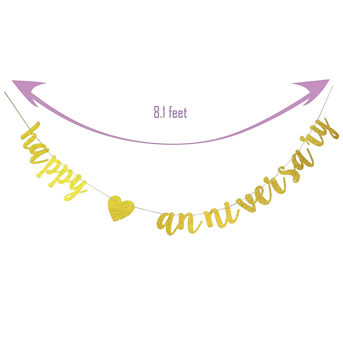 Happy Anniversary Glitter Banner, Bridal Shower, Engagement, Bachelorette,Wedding Announcement Party Photo Props(Gold)