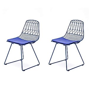 AC Pacific Metal Dining Chairs with Faux Leather Seat Pad, Modern Stackable Indoor Outdoor Stool for Kitchen, Patio, Bistro and Bar, Set of 2, Matte Dark Blue