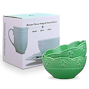 STAR MOON Set of 2 Large Ceramic Soup Bowls - Elegant and Durable 19 Oz Emerald Green Bowls for Serving, Cereal, Soup, and More - Microwave and Dishwasher Safe - Four-Leaf Clover Collection