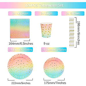 Hovico 120 Pieces Gold Polka Dot Party Plates with Paper Plates, Napkins, 9 Ounce Cups, Birthday, Graduation, Cocktail Party(Blue&Pink&Gold)