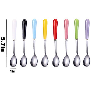 Goeielewe Set of 8 Dinner Spoons, Stainless Steel Iced Teaspoon with Ceramic Handle Soup Tablespoons Espresso Candy-Colored Coffee Spoons Mixing Spoon 5.7-Inch Long - Mixed Color