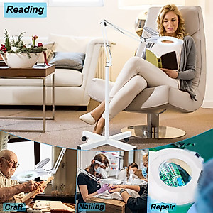 KIRKAS 5X Magniyfing Floor Lamp with 4 Wheel Rolling Base 2,200 Lumens Super Bright Glass Lens LED Magnifier, Adjustable Stand & Swivel Arm Floor Lamp for Estheticians, Reading, Crafts, Tasks- White