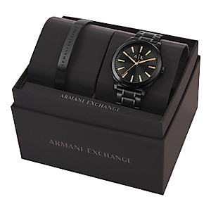 A｜X ARMANI EXCHANGE Men's Black Stainless Steel Watch & Bracelet Gift Set (Model: AX7102)