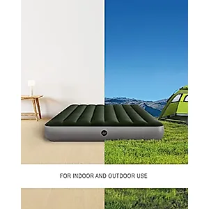 INTEX 64778E Dura-Beam Standard Prestige Air Mattress: Fiber-Tech – Full Size – Hand-Held Battery Pump – 10in Bed Height – 600lb Weight Capacity