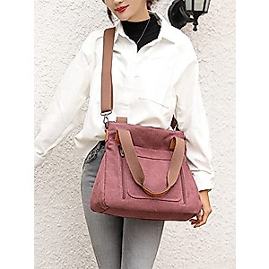 Nanwansu Women's Vintage Canvas Handbag Shoulder bags Multi-Pocket Tote Crossbody Satchel Bags Burgundy