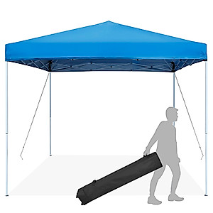 F2C Foldable Adjustable 10x10 FT Pop Up Canopy Tent, Outdoor Waterproof Sun Protection Shelter with Wheeled Carry Bag for Camping Picnic Wedding Party, Blue