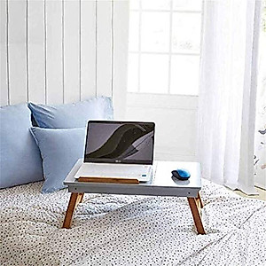 TREXD Solid Wood Computer Desk, Student Dormitory Laptop Computer Desk Bed Folding Lazy Reading Rack (Color : Blue)