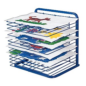 Cre8tive Minds Marvel Education Company 25" Hanging or Tabletop Economy Art Drying Rack with 15 Shelves, Blue