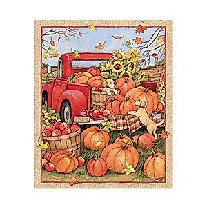Susan Winget Red Truck Pumpkins Puppies 37in Panel Multi Quilt Fabric