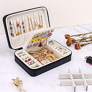 DesignSter Small Jewelry Box - Travel Jewelry Case PU Leather Jewelry Organizer Storage Holder for Necklace Earring Rings, Gifts for Girls Women (Black)