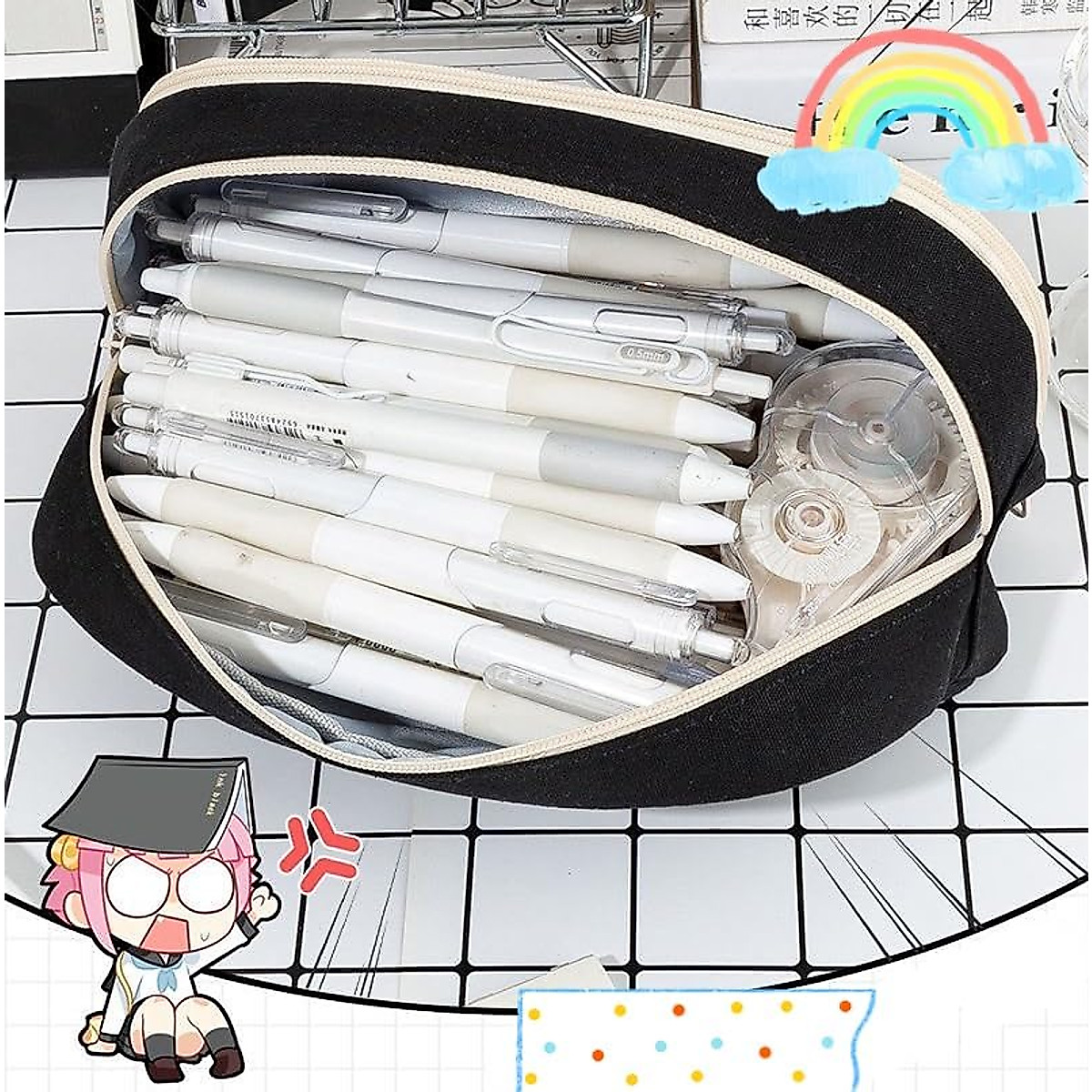 UNMULFC Large Pencil Pouch for Adult for Women Dog Puppy Multi-Pocket Y2K Kawaii Cute Aesthetic Case Box holder Estuche para lapices Organizer Mini Makeup Bag (black)