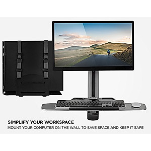 Mount-It! CPU Wall Mount Bracket, Desktop Computer Tower Holder with Safety Straps, Heavy Duty Size Adjustable CPU Holder, Steel, Black, 22 Lbs Capacity, Saves Floor and Desk Space