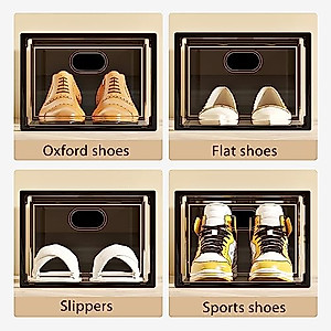 JOISCOPE 12 Pack Shoe Storage Boxes, Fit up to US Size 13, Clear Plastic Stackable Shoe Organizer for Closet, Space Saving Foldable Shoe Containers Bins Sneaker Container, Black