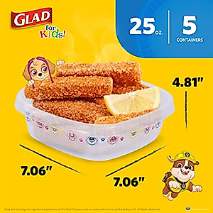 Glad for Kids Paw Patrol GladWare Medium Lunch Square Food Storage Containers with Lids | 25 oz Kids Food Containers with Paw Patrol Design, 5 Count Set | Tight Seal Food Storage Containers for Food