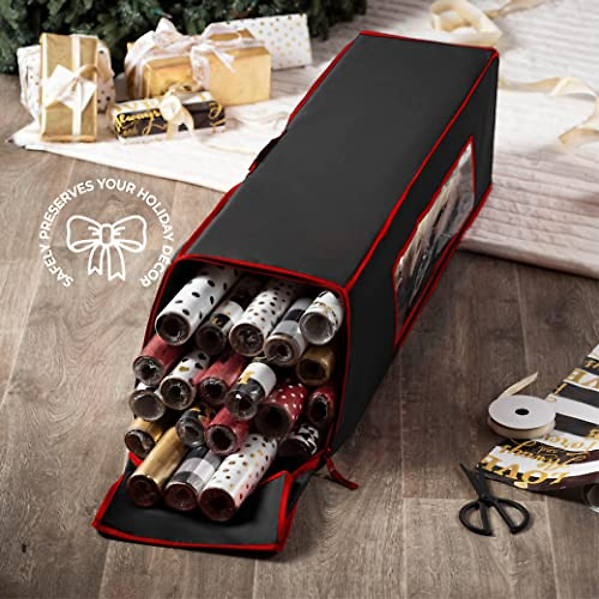 ZOBER Premium Rectangular Prism Gift wrap Storage Christmas Wrapping Paper Storage Bag- Fits 14-20 Standard Rolls Upto 40"- Slim Design for Underbed Wrapping Paper Storage Container or Closet Storage