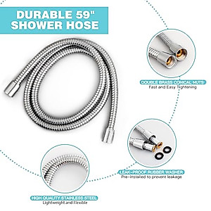 JDO Shower Head with Handheld, High Pressure Handheld Shower Head 6 Settings, Detachable Shower Head Set with Stainless Steel Hose and Shower Bracket (Chrome)