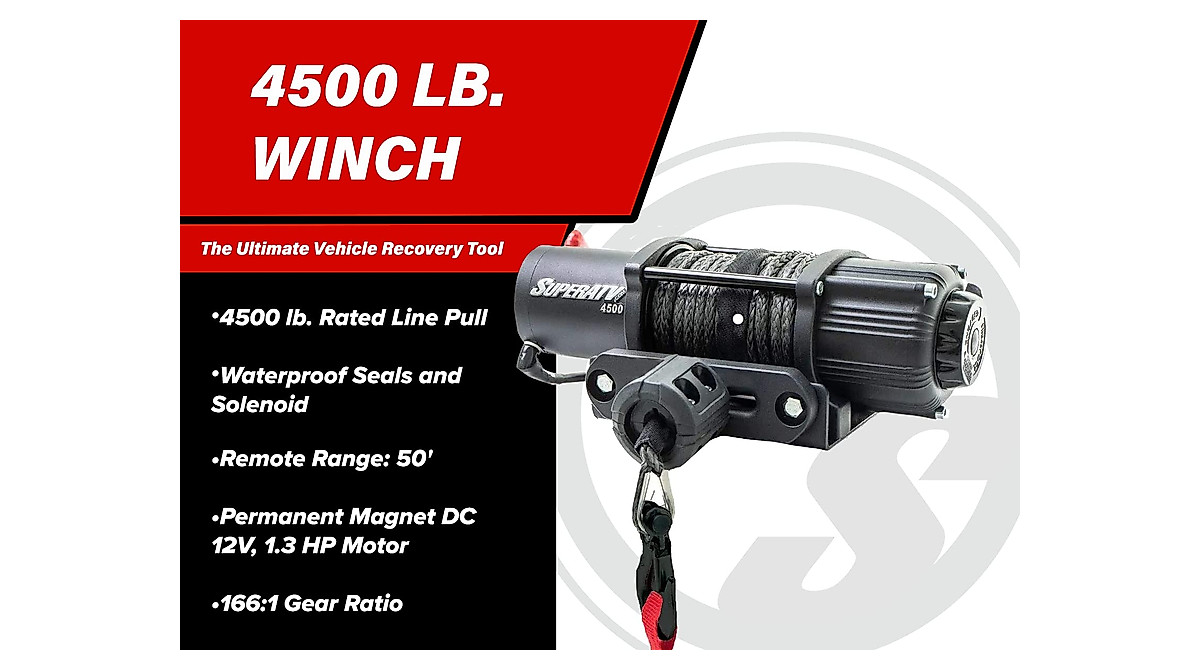 SuperATV 4500 lb Winch for UTV/ATV - Black Ops Kit