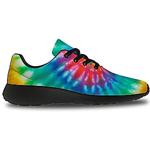 Mens Womens Tie Dye Shoes Running Shoes Walking Tennis Sneakers Spiral Rainbow Tie Dye Shoes Gifts for Boy Girl,Size 10.5 Men/12 Women Black