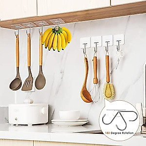 MUSICATE Large Adhesive Hooks, Transparent Self Adhesive Wall Hooks Heavy Duty 22 LB Waterproof Sticky Hooks Reusable Seamless Hooks Utility Hooks for Bathroom Kitchen Ceiling Office 10 Packs