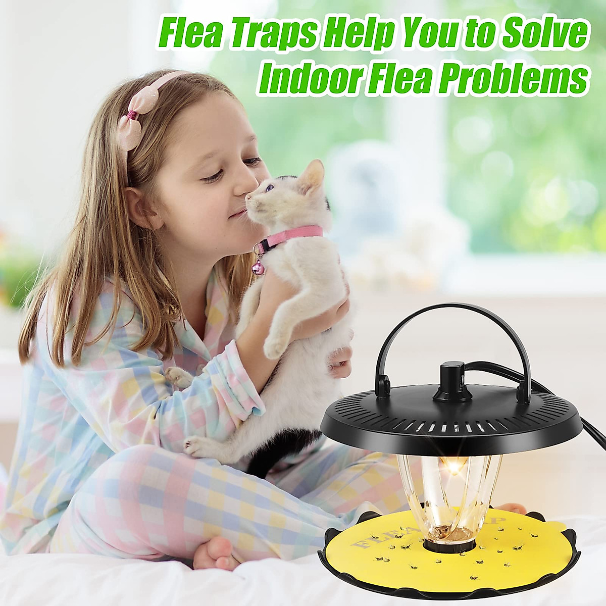 Flea Trap Indoor 2Pcs,Flea Strap Flea Killer Trap Pad Bed Bug Trap with 10 Glue Discs flea 4 Light Bulb Flea Trap for Inside Your Home Like Fleas,Flies,Mosquitoes,Gnats,Moths