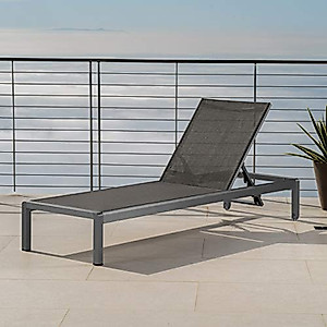 Christopher Knight Home Cape Coral Outdoor Aluminum Chaise Lounge with Mesh Seat, Grey / Dark Grey