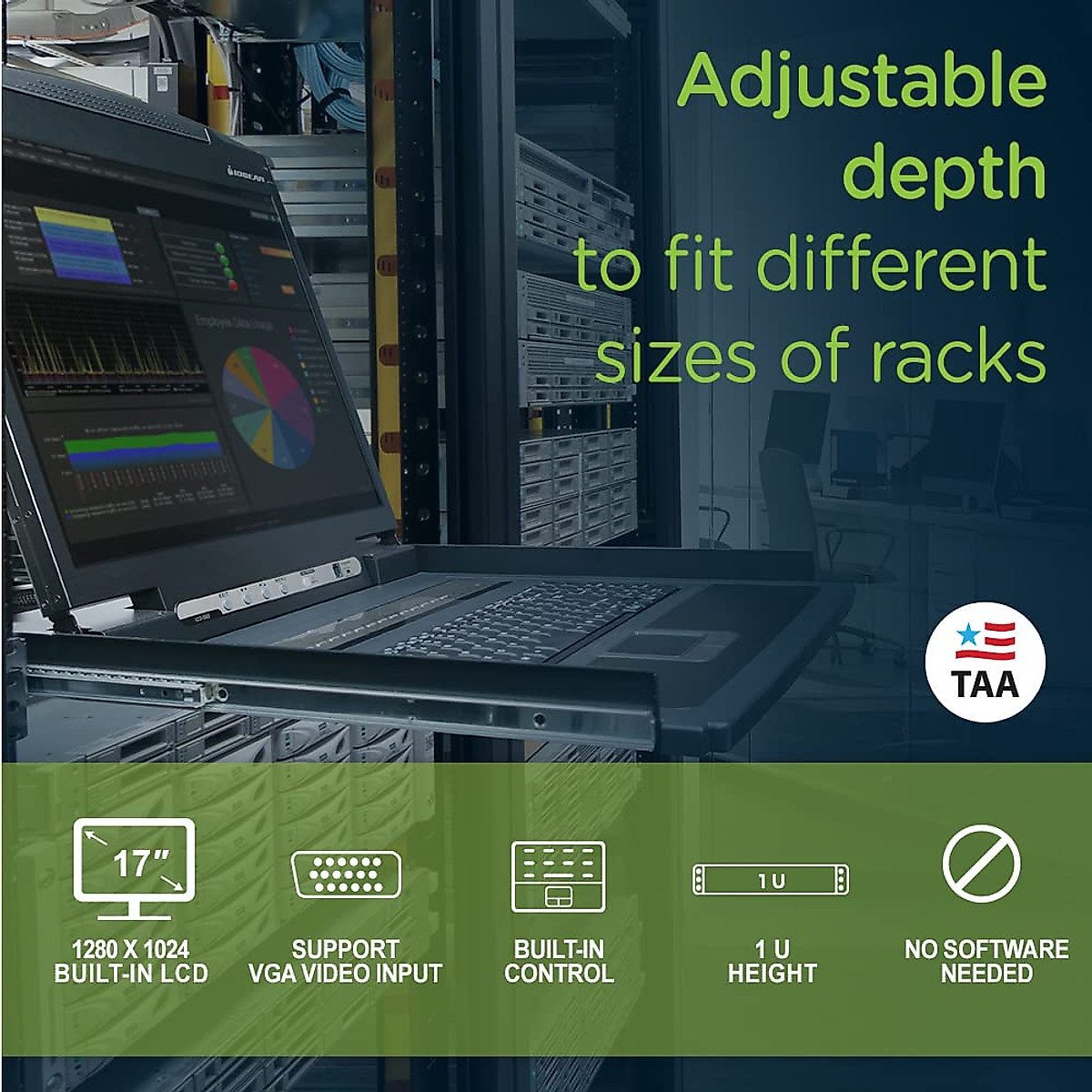 IOGEAR RBA1025 1-Port Integrated KVM Console with 17 Inch TFT LCD Active Matrix Monitor, Keyboard and Touchpad, GCL1800, Black