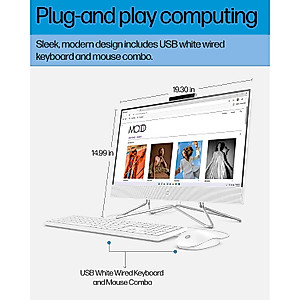 HP All-in-One Desktop, 21.5" FHD Display, AMD Athlon Silver 3050U Processor, 32GB DDR4 RAM, 2TB PCIe M.2 SSD, Webcam, HDMI, RJ-45, Wi-Fi 5, Windows 11 Home, White