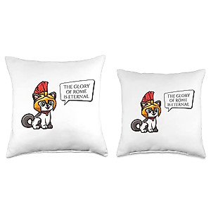 Ancient Roman History Apparel & Gifts The Glory of Rome is Eternal-Ancient Roman Legionary Cat Throw Pillow, 16x16, Multicolor
