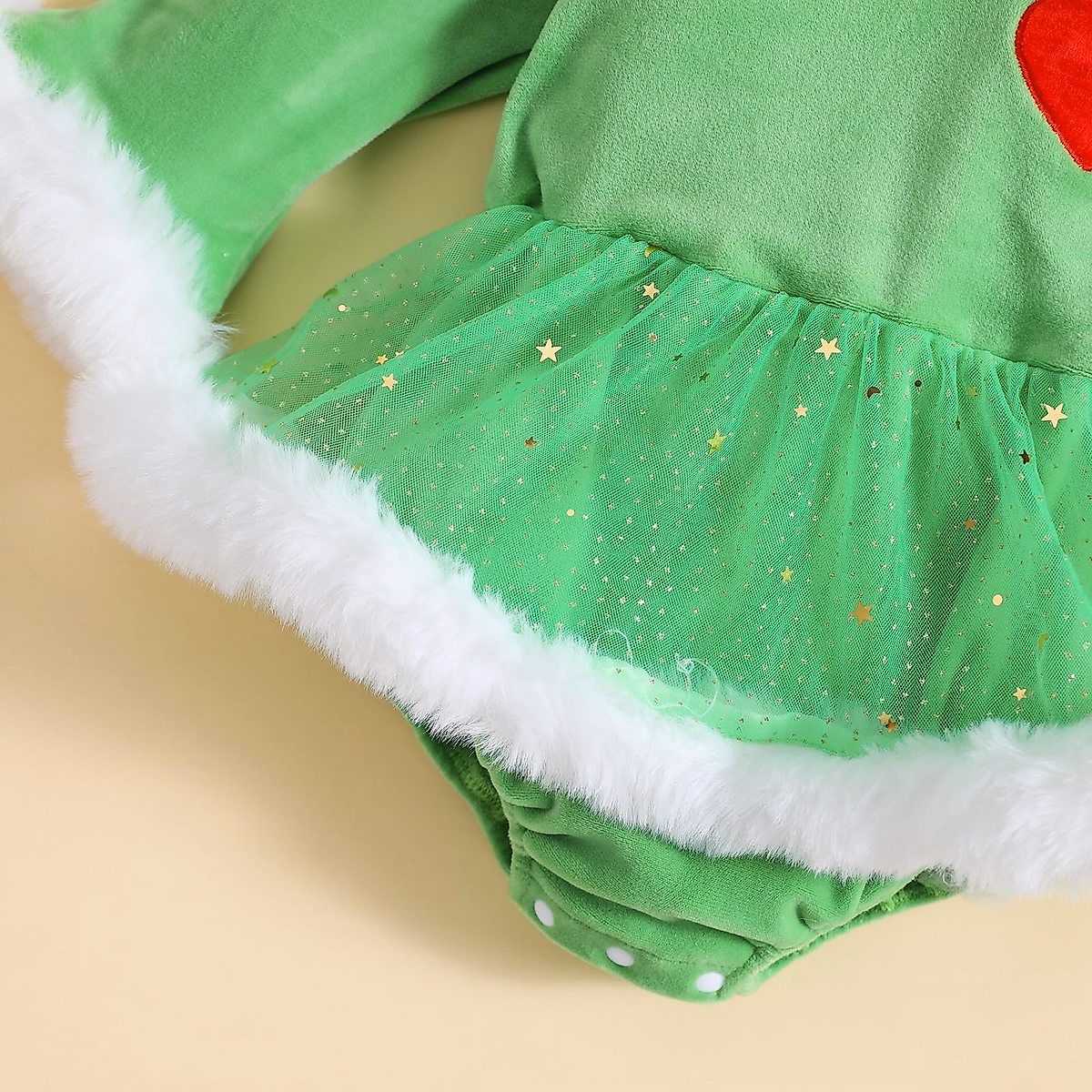 Baby Girl Halloween Clothes Pumpkin Outfit Long Sleeve Pumpkin Romper Dress Christmas Baby Girl Clothes (Green, 3-6 Months)