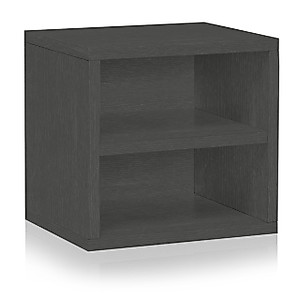 Way Basics Stackable Bookshelf Cube 2-Tier Shelf Modular Closet Organizer and Storage (Tool-Free Assembly), Charcoal Black