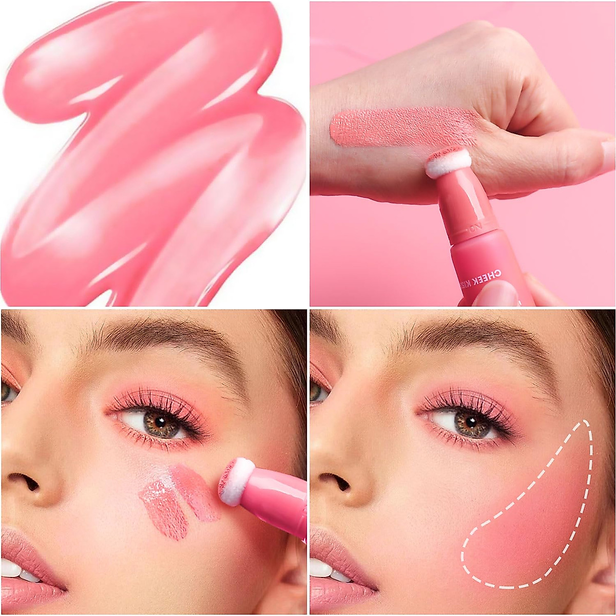 Liquid Blush Wand, Matte Face Blushes Beauty Wand with Cushion Applicator, Lightweight Pink Blush, Smooth Creamy Fomula (2# pink peony)