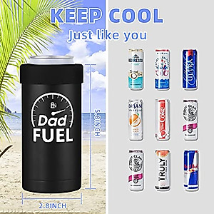 Tutmyrea Stainless Steel Insulated Can Cooler for Father's Day, Double-walled Vacuum Skinny Can Coozie for 12 Oz Tall Slim Cans, Gift for Dad (Dad Fuel-Black)