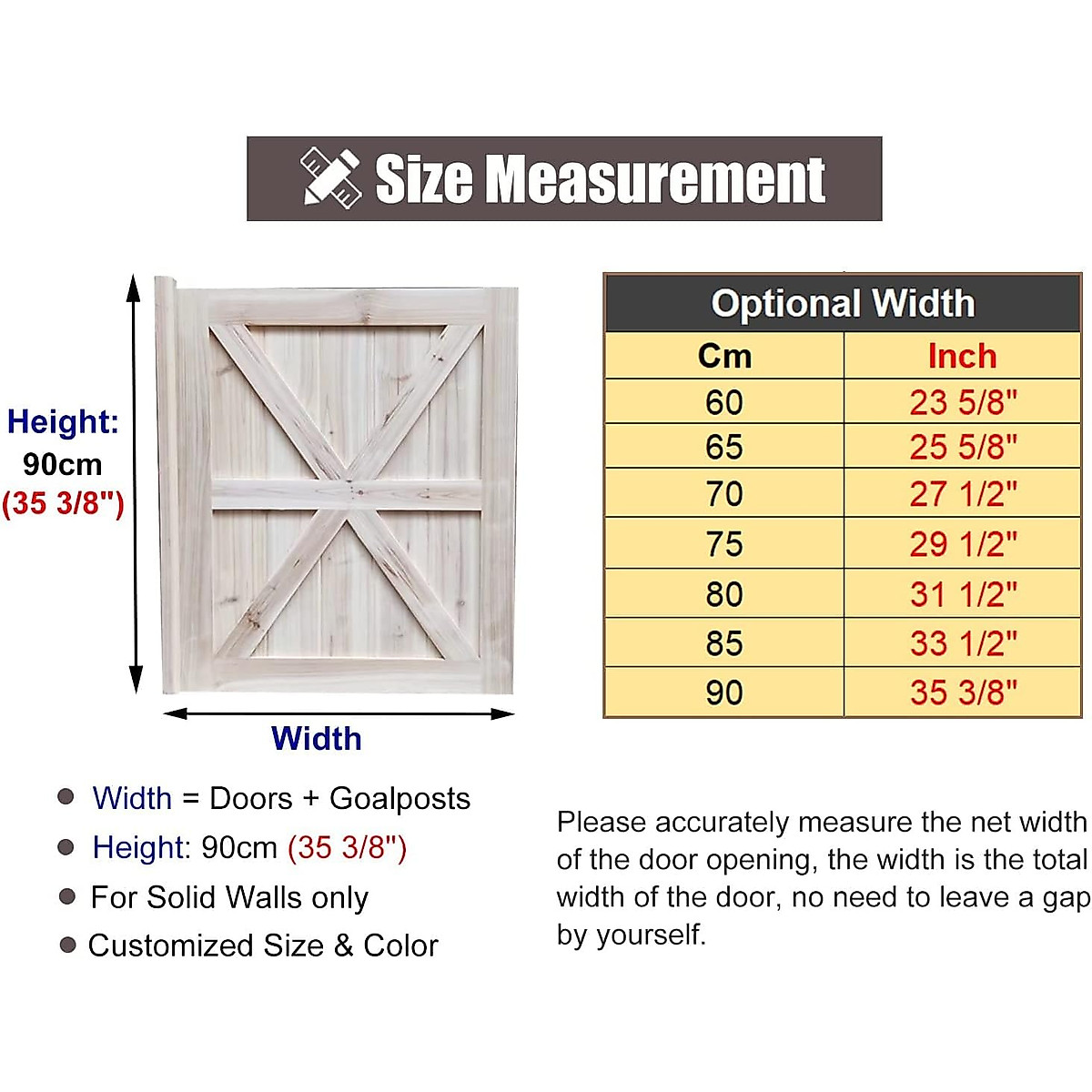 Swing Doors Unpainted, Interior Swinging Door Single Panel, Half Waist Cafe Door with Hinges, Bathroom Bar Butler Doors Interior (Size : W60xH90cm(23 5/8" x35 3/8"))