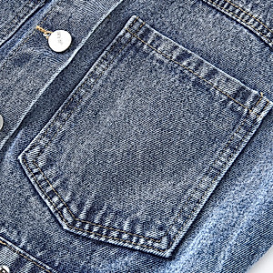 Women's Fashion Cropped Jean Jacket Lapel Long Sleeve Button Down Studded Short Rivet Denim Jacket Coat