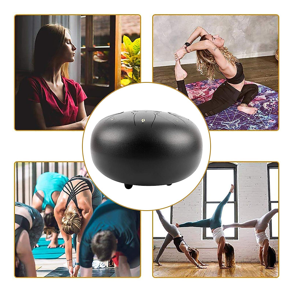 HZTZDMHH Steel Tongue Drum 8 Notes 6 inch Lotus Handpan Drums Kit Hue Percussion Instrument with Padded Travel Bag, Mallets, Note Stickers for Beginner Adult Kids (Black)