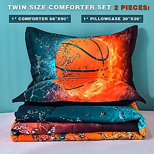 Andency Basketball Comforter Twin(66x90 Inch), 2 Pieces(1 Basketball Comforter, 1 Pillowcase) Sport Microfiber Basketball Comforter Set Bedding Set for Kids Boys Teens