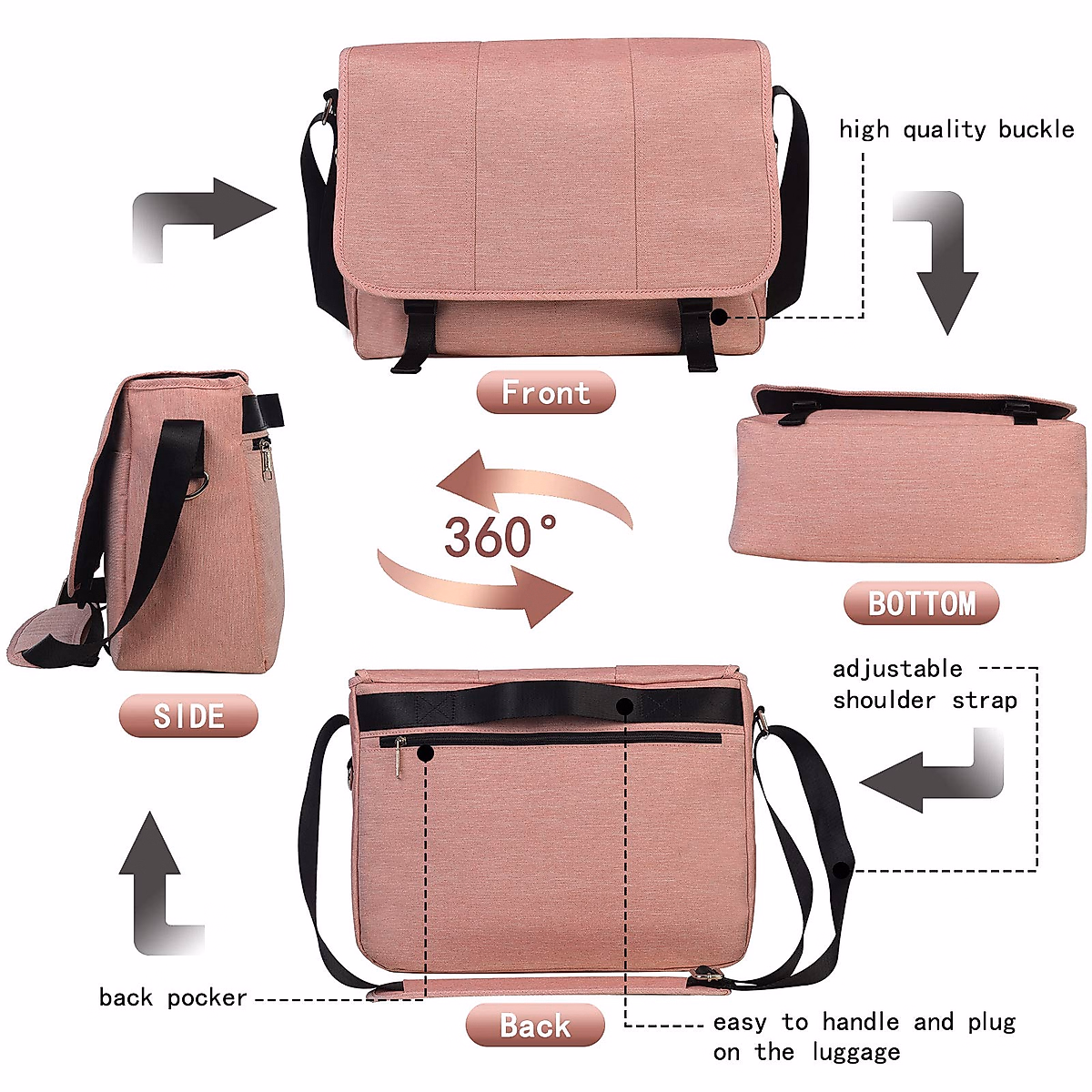 Marryking Classic Canvas Messenger Bag for All Purpose use, Pink, Size One_Size