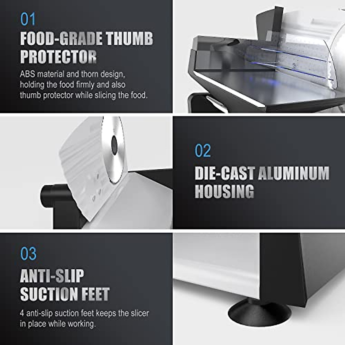 Meat Slicer Home Use TOPOTO Electric Meat Slicer 2 7.5" Stainless Steel Blades 0-15mm Adjustable Thickness Slicing Machine Powerful Kitchen Deli Food Slicers for Meat, Cheese, Bread, Veg Easy to Clean